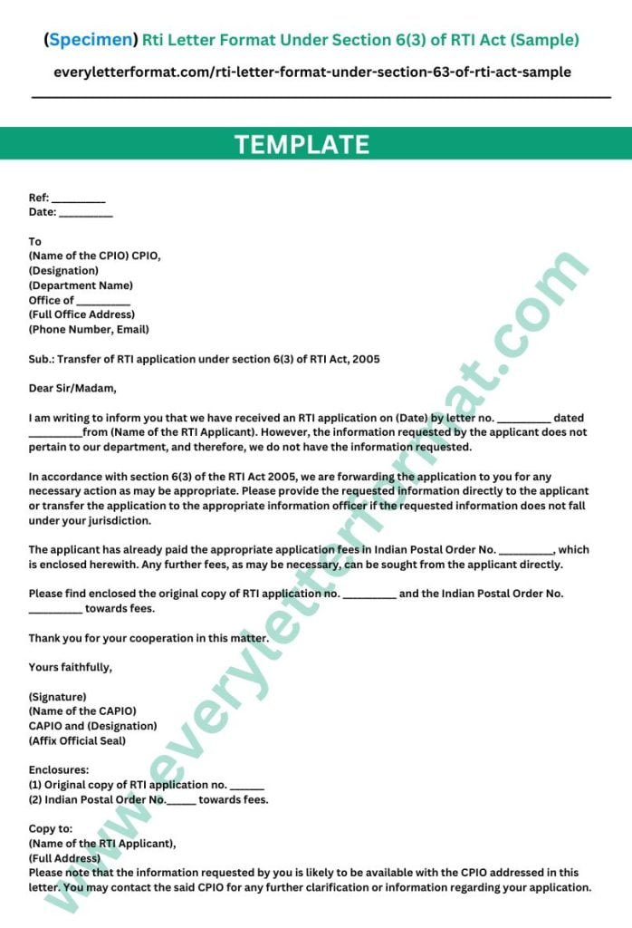 Rti Letter Format Under Section 6(3) of RTI Act (Sample) Rti Letter Format Under Section 6(3) of RTI Act (Sample)